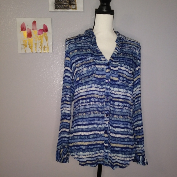 new directions | Tops | New Directions Weekend Blue Wave Stripes Button ...